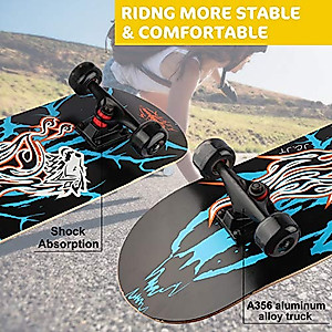 Skateboard Complete, 31" x 8" Double Kick Concave Pro Skateboards for Trick, Freestyle, Carving and Cruising with All-in-one T-Tool