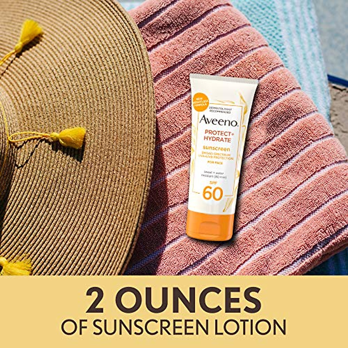 Aveeno Protect + Hydrate Moisturizing Face Sunscreen Lotion With Broad Spectrum Spf 60 & Prebiotic Oat, Weightless & Refreshing Feel, Paraben-free, Oil-free, Oxybenzone-free, 2.0 ounces