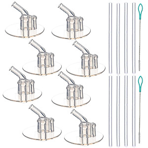 Replacement Straws for Thermos Funtainer 12 Ounce Bottle(F401), 8 Sets(8 pcs Silicone Sipper Straws, 8 pcs Silicone Straw stems and 2pcs Straw Cleaning Brushes)