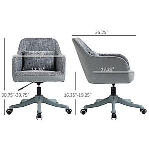 Vinsetto Office Chair, Lumbar Massage Desk Chair with Barrel Chair Armrests, USB Powered Massage, Mid-Back, 360 Swivel, Throw Pillow, Adjustable Height, Gray