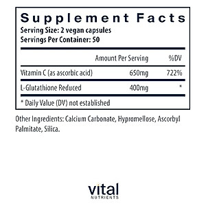 Vital Nutrients Liposomal Glutathione 400mg | Vegan Antioxidant Supplement to promote Liver Health and Liver Detox* | Gluten, Dairy and Soy Free | 100 Capsules
