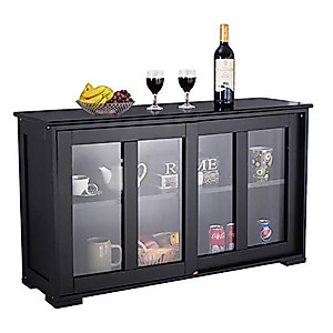 WATERJOY Kitchen Storage Sideboard, Stackable Buffet Storage Cabinet with Sliding Door Panels for Home Kitchen, Antique Black