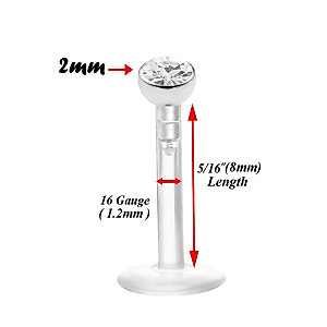 bodyjewellery 4Pcs 16g 5/16 Labret Studs Lip Conch Bioflex Push In Monroe Ring Tragus Marilyn Spider Snake Bites Clear Black AB Crystal