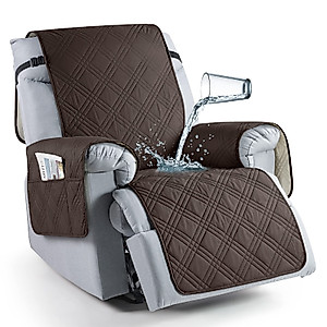 TAOCOCO 100% Waterproof Recliner Chair Cover, Non Slip Covers for Recliner Chair with Pocket, Washable Reclining Chair/Furniture Protector for Kids, Pets(23.6'', Chocolate)