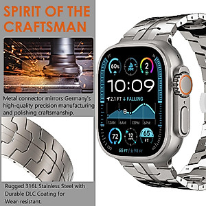 WINGLE Metal Band for Apple Watch Band Ultra 2/Ultra Band 49mm Men, Series 10 46mm, 9/8/7 45mm, SE/6/5/4 44mm, 3/2/1 42mm, Stainless Steel Bands with Folding Clasp iWatch Strap Link Bracelet, Titanium