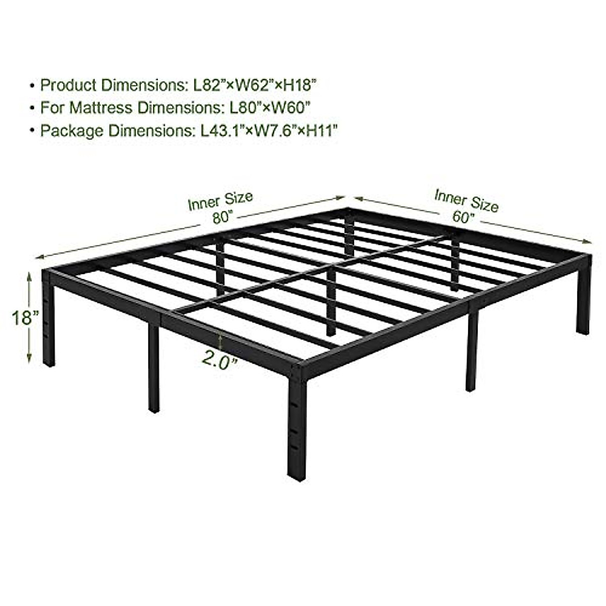 45MinST 18 Inch Platform Bed Frame/Easy Assembly Mattress Foundation / 3000lbs Heavy Duty Steel Slat/Noise Free/No Box Spring Needed,Queen