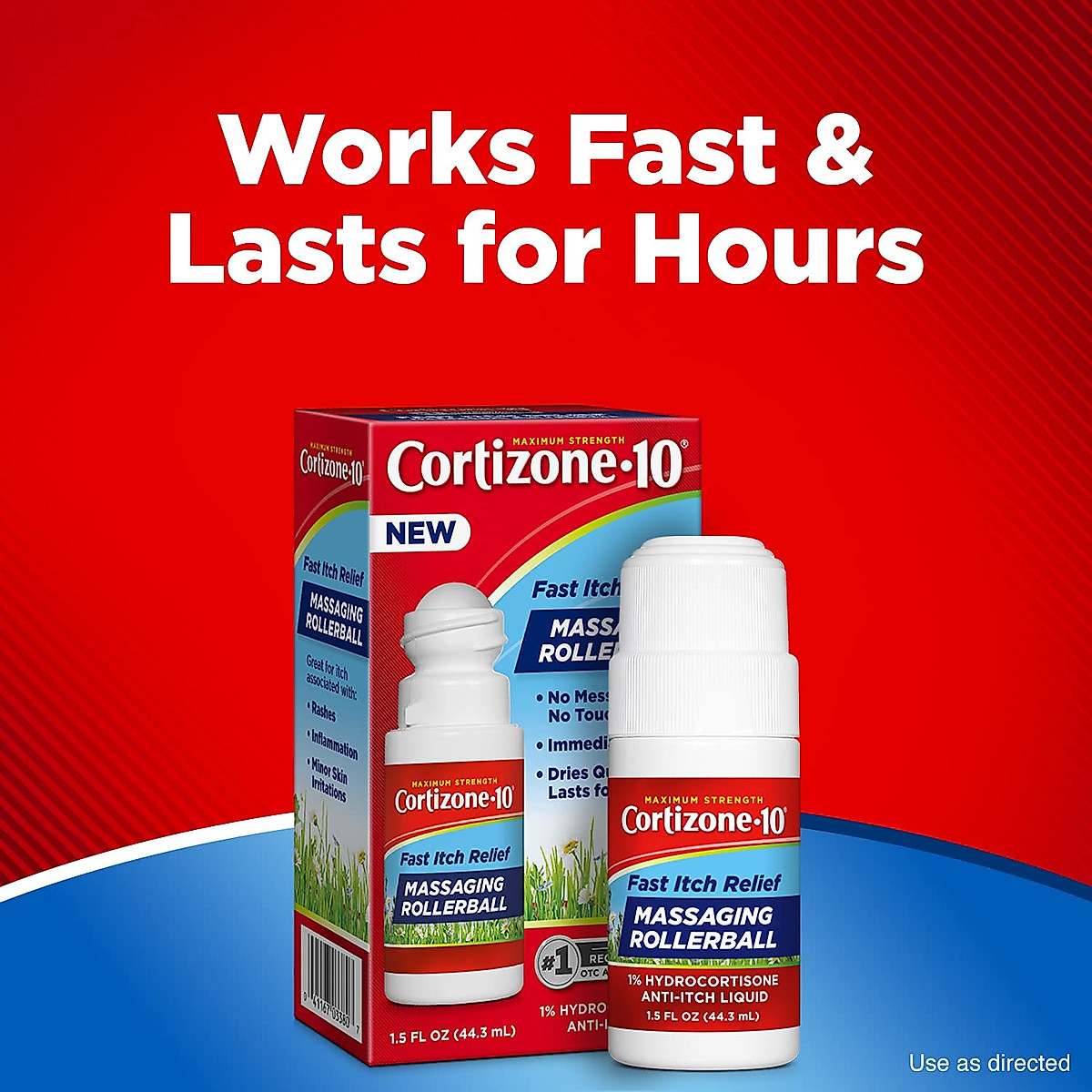Cortizone 10 Maximum Strength Fast Itch Relief with Massaging Rollerball, 1% Hydrocortisone Anti-Itch Liquid, 1.5 oz.