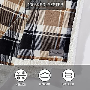 Eddie Bauer- Throw Blanket, Reversible Sherpa Fleece Bedding, Home Decor for All Seasons (Rugged Plaid Beige, Throw)