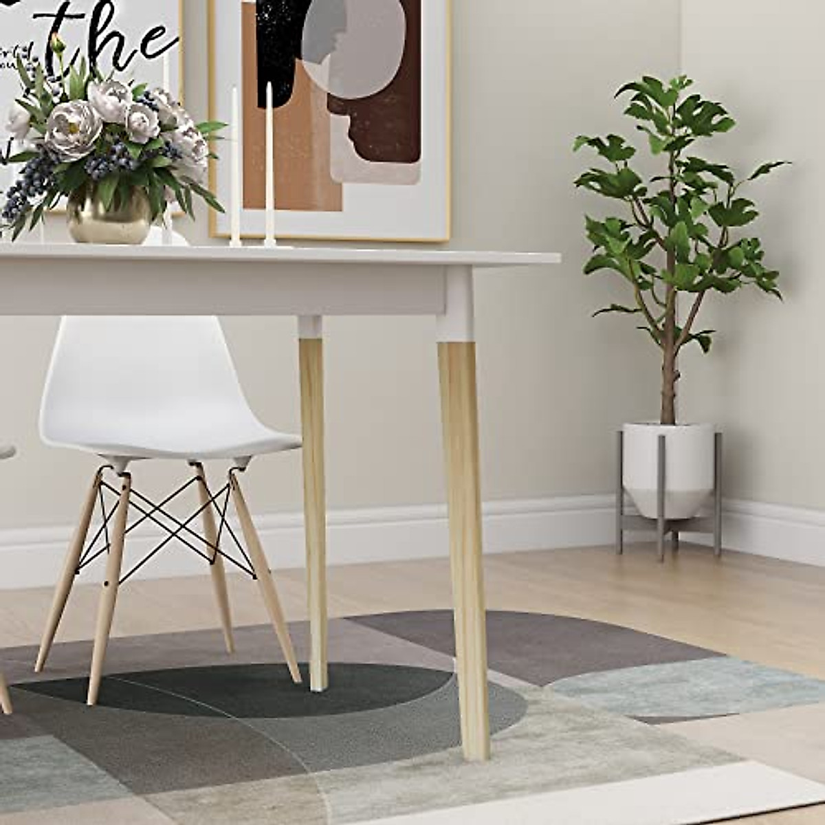 Locsear Wood Dining Table White Kitchen Table Modern Rectangular Dinner Table for Dining Room with Solid Wood Legs