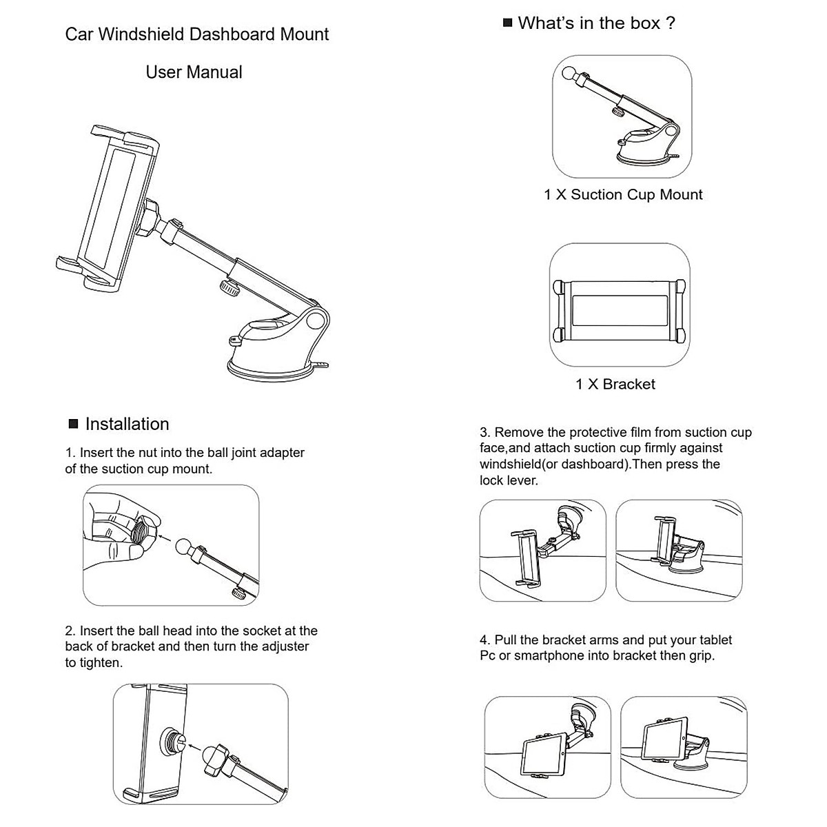Kolasels Car Dashboard Windshield Tablet Mount for 4-13" iPad & Phone, Telescopic arm Suction Cup Truck Dash Window Tablet Holder for iPad Pro 12.9 11 10.5 9.7, iPad Air Mini, Samsung Tabs, iPhone etc