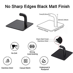 EDMILE Adhesive Hooks for Hanging, EDMILE Wall Hooks Self Adhesive Key Hat Coat Hooks, Stick on Bathroom Towel Hooks, Utility No Drill Hooks for Shower Kitchen Door Outdoor Home 8 Pack, Black