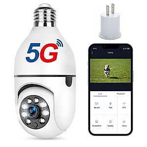 GuFamily Light Bulb Security Camera 2K 2.4GHZ / 5GHz WiFi Camera with Night Vision, Remote Control Outdoor Camera Motion Detection & Tracking Surveillance Cam for Baby and Pet, Cloud & SD Card Storage