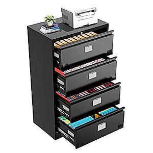 kingwolfox Lateral File Cabinet with Lock, Metal Lateral Filing Cabinet for Home Office, Metal Horizontal File Cabinet with Card Slot Large Storage Space