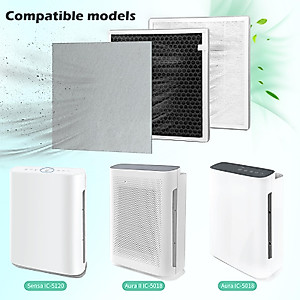 XBWW 2 Packs IC-5018 IC-5120 Replacement Filter for InvisiClean Aura IC-5018, Aura II IC-5018 and Sensa IC-5120 Air Cleaner Purifiers, 4 in 1 filter with H13 True HEPA,Activated Carbon Filter