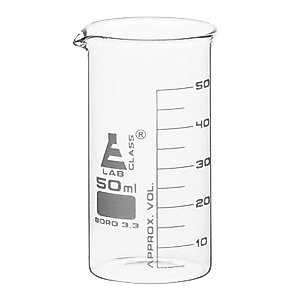 EISCO Beaker, 50ml - Tall Form with Spout - White, 5ml Graduations - Borosilicate 3.3 Glass