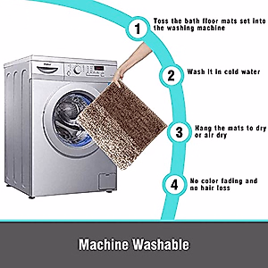 Vaukki Luxury Soft Bathroom Rugs Set of 2, Non Slip Washable Plush Bath Floor Mats, Microfiber Shaggy Absorbent Striped Bath Carpet for Tub, Bathroom and Shower (18''x26''+20''x32'', Coffee)