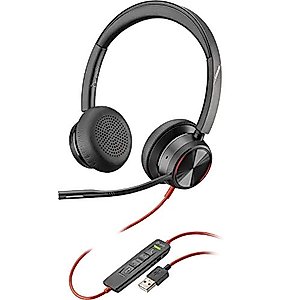 Poly - Blackwire 8225 Wired Headset with Boom Mic (Plantronics) - Dual-Ear (Stereo) Computer Headset - USB-A to Connect to your PC/Mac - Active Noise Canceling-Works with Teams (Certified), Zoom &more
