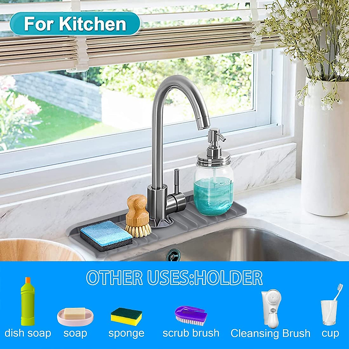 2Pack Silicone Faucet Handle Drip Catcher Tray, Hyjjlele Kitchen Guard Silicone Faucet Sink Handle Drip Catcher Mat, Bathroom Faucet Water Catcher Splash Guard, Drying Countertop Pad