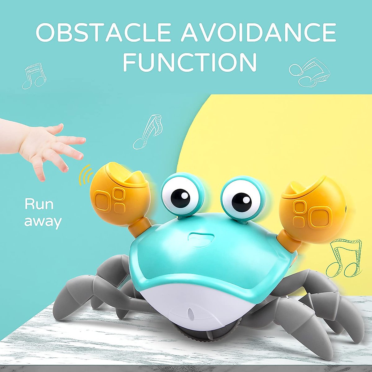 ZONICE Crawling Crab Baby Toy with Music and LED Light Up for Kids, Toddler Interactive Learning Toy with Automatically Avoid Obstacles, Build in Rechargeable Battery (Green)