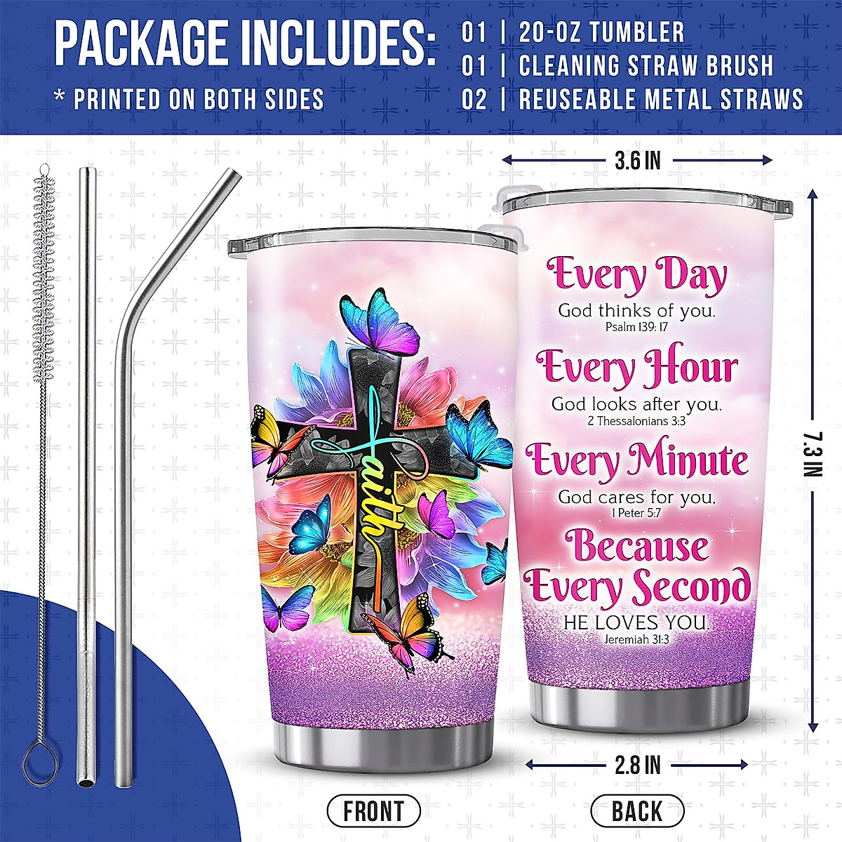 ZAGKOO Christian Gifts For Women Faith - Religious Gifts for Women, Mom, Grandma, Wife, Sister - Inspiration, Spiritual, Catholic, Easter Day, God, Bible, Birthday Gift Ideas for Friend - Tumbler Cup