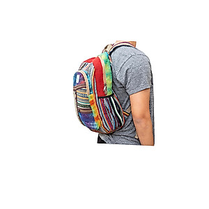 Hemp Backpack | 100% Pure Hemp - All Natural Handmade Multi Pocket Large Laptop Backpack | Travel Backpack - for Women and Men | Laptop Sleeve -Water Bottle Pockets | Boho Hippie - Rainbow