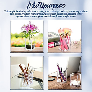 Acrylic Pen Holder for Desk - Includes Metal Keychain – Acrylic Pencil Holder Clear Makeup Brush Holder – Acrylic Desk Accessories, Stationery Organizer for Office Desk Accessory - 1-Piece, 2.6x2.6x4"