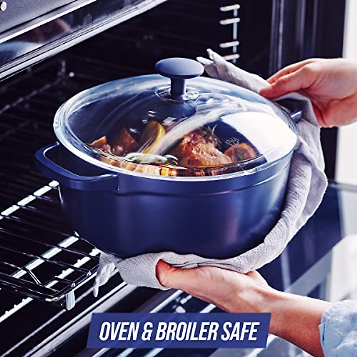 Blue Diamond Cookware Diamond Infused Ceramic Nonstick, 5.5QT Dutch Oven with Glass Lid, Lightweight Design, PFAS-Free, Dishwasher Safe, Blue