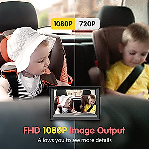 Luckview BM1 Baby Car Camera, 5'' 1080P Mirror Monitor with IR Night Vision, 3X Zoom in Closer, Full Crystal Clear View for Back Seat Rear Facing, 5 Mins Easy Installation
