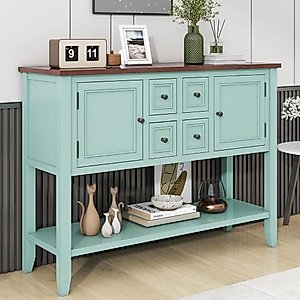 ZSQ Buffet Table, Cambridge Series Sideboard Table with Bottom Shelf, Console Table Dining Room Server, Entry Table Buffet Cabinet Sofa Table (Antique Blue)