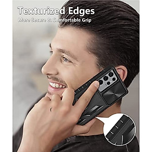 Case for Samsung Galaxy S22 Ultra 5G: Military Grade Drop Proof Rugged Protective Phone Cover with Built-in Kickstand & Slide |Shockproof Bumper Protection Textured Matte 6.8 Inch-Black