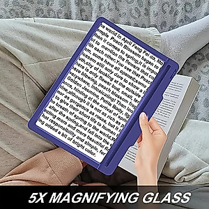 Upgrade Page Magnifying Glass for Reading - 5X Rechargeable Large Lens Magnifier Full Page Rectangular Reading Magnifier 43 LED with Light for Book and Low Vision Person