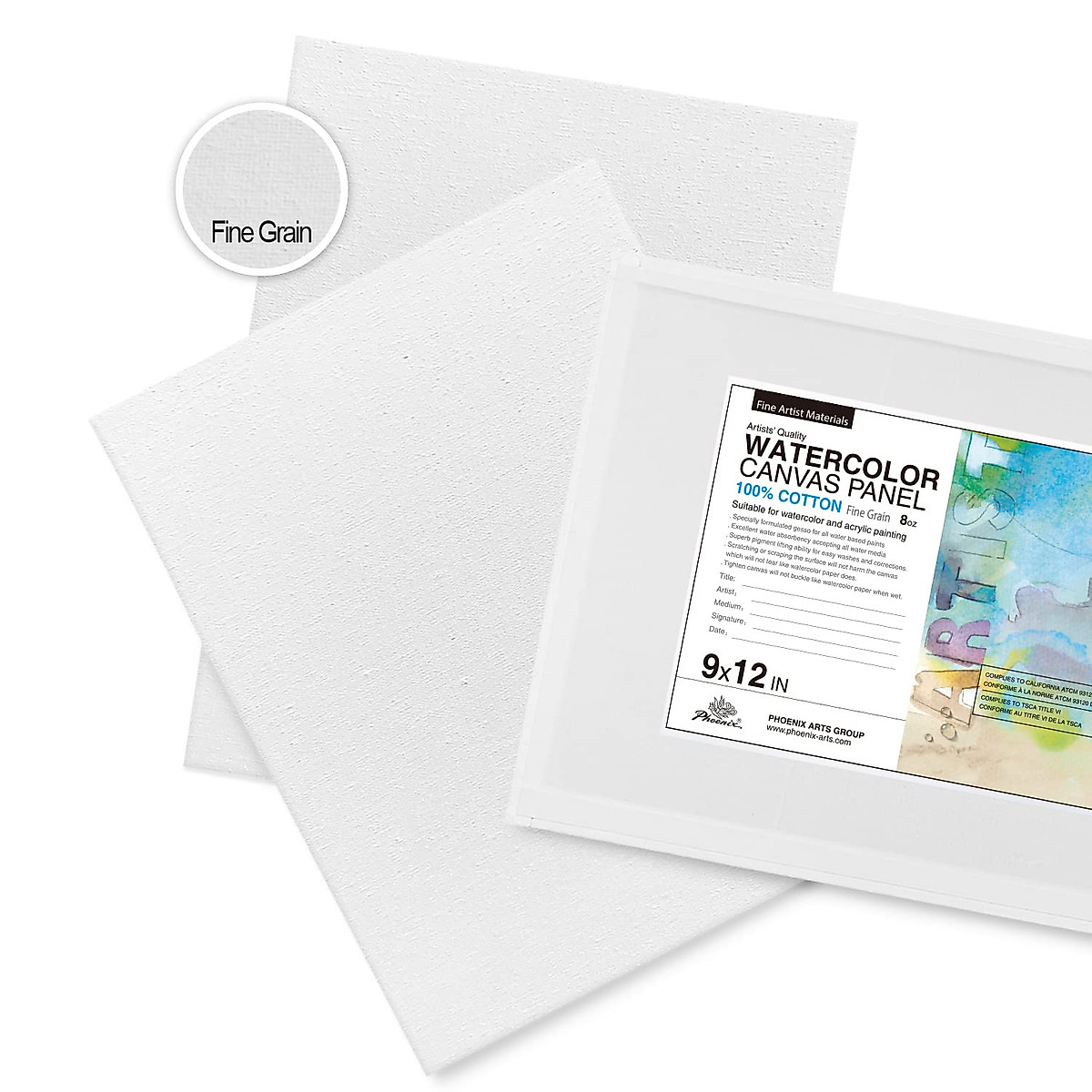 PHOENIX Watercolor Canvas Panels 9x12 Inch, 6 Pack - 8 Oz Triple Primed 100% Cotton Acid Free Canvases for Painting, Blank Flat Canvas Boards for Watercolor, Acrylic, Gouache & Tempera Painting