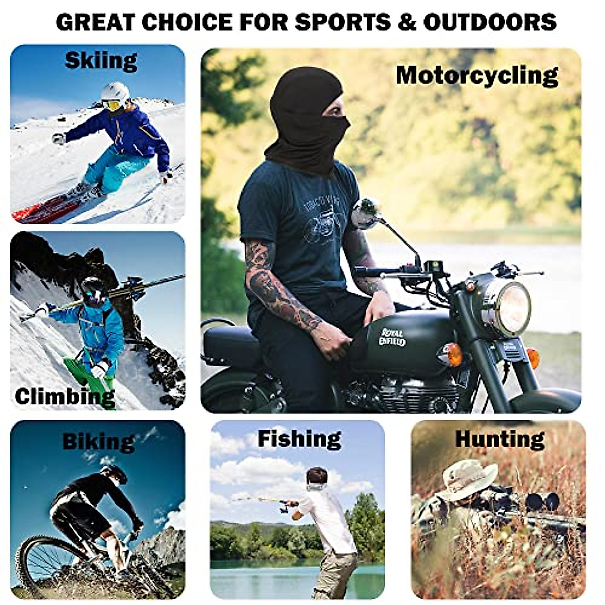 YUNAI Motorcycle Cycling Balaclava Face Mask – Windproof Hot Weather Breathable Full Face UV Protection Balaclava Hood Thermal for Outdoor Skiing Sports Hiking Black