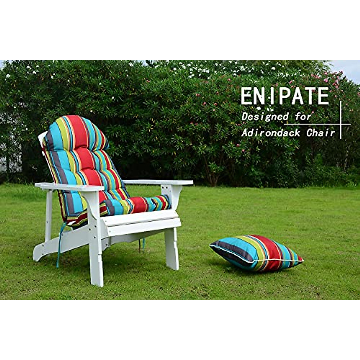 Enipate Weather Resistant Adirondack Chair Cushions High Back Indoor Outdoor Patio Tufted Lounge Cushion Seat Pads (Striped Color)