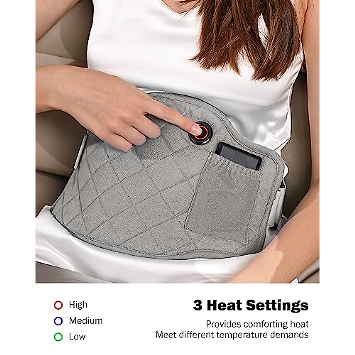 Cordless Heating Pad, Portable and Rechargeable for Back Pain, Neck and Shoulders and Cramps, Ultra-Soft 9.8" x 15.7" with Adjustable Strap, 3 Heat Settings & Fast Heating, w/ 5000mAh Battery - Gray