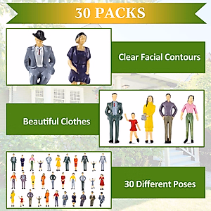 Harrycle 30 Pcs Mini People Figurines 1: 30 Scale Tiny People Model Miniature People Figurines Sitting and Standing Little Plastic People Figurines for Miniature Scenes