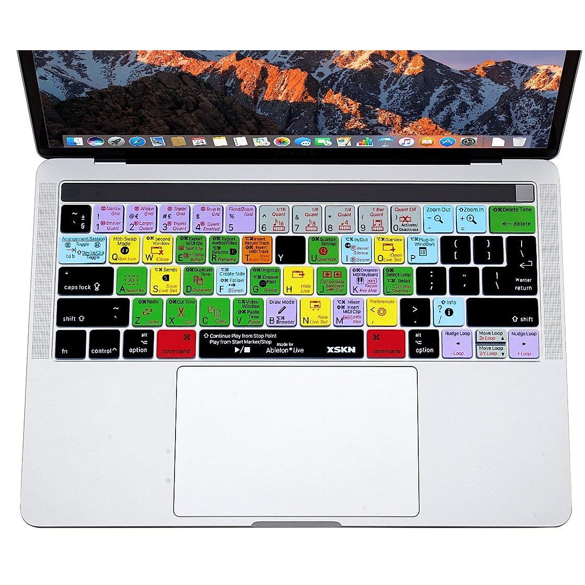 XSKN New Shortcut Design Silicone Keyboard Skin Cover for Touch Bar MacBook Pro 13.3" A2159 A1706 A1989 MacBook Pro 15.4" A1707 A1990 and Touch Bar Sticker - US EU Universal Version (Ableton)