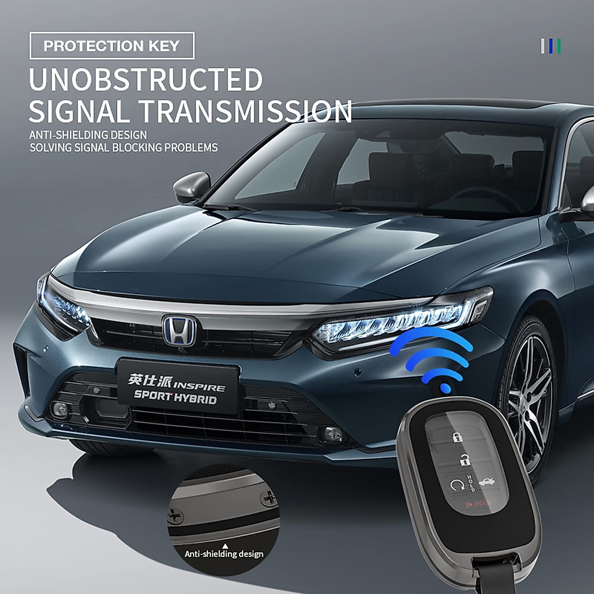 YIJINSHENG Honda Key Fob Cover with Leather Keychain, Metal Shell & Soft TPU Full Protection Key Case for Honda Accord, Civic, CR-V, HR-V, Pilot, Sport, EX, EX-L, Touring 2022-2023