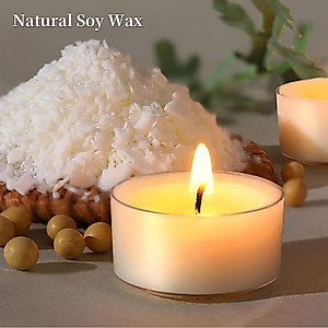 Simeitol 100 Pcs Soy Wax Tealight Candles (6 Hour Burn Time) White Unscented Votive Candles, Smokeless & Extended Burn Time Clear Cup Tea Lights for Weddings, Home, Emergencies