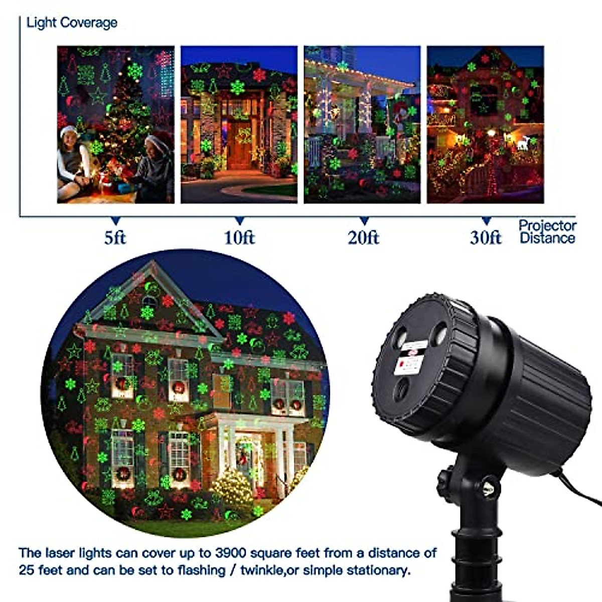 Christmas Laser Lights, Christmas Lights Projector Outdoor Christmas Decoration, Led Decorative Projector, Remote Control, 8 Patterns Decorative Light for Outdoor Indoor, Xmas, New Year, Yard, Patio