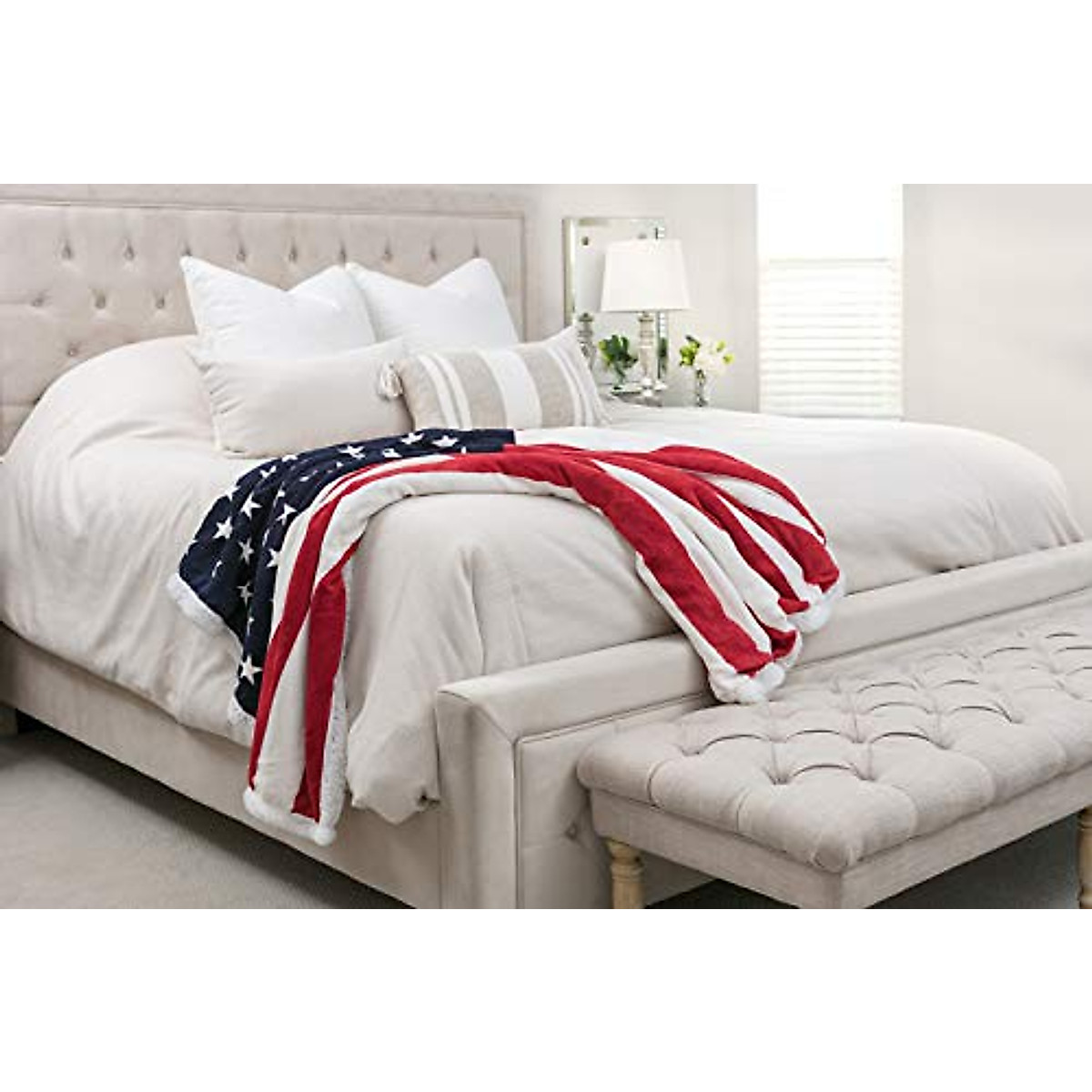 Chanasya Patriotic US Flag Print Sherpa Throw Blanket - Lightweight Microfiber for Couch and Bed - Great Gift for Veteran, Friend, Men, Women, Proud American House (50x65 Inches)