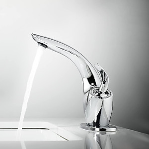 becola Bathroom Sink Faucet, Leaf Type Chrome Bathroom Faucet, Modern Single-Handle Faucet for Bathroom Sink with Two Supply Lines & Pop Up Drain & Deck Plate