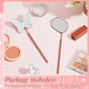 2 Pieces Lash Mirror Stainless Steel Lash Makeup Mirror Butterfly Eyelash Mirror Detachable Square Lash Extension Mirror Eyelash Extensions Accessories for Lash Extension Supplies, Pink and Rose Gold