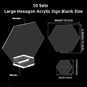 Senbota 6" Large Acrylic Table Numbers Clear Hexagon Acrylic Signs 10 Set With Stand Table Numbers Blank for Wedding Shower DIY Wedding Reception Decor Signs