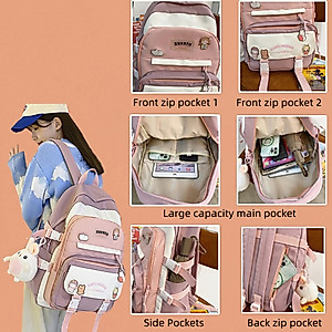 Mfikaryi kawaii Girls Backpack with Cute,Aesthetic Backpacks for School Bags,Bookbag with Cute Plush Pendant for Teens