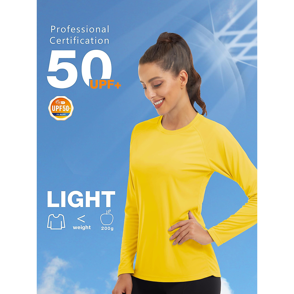 TACVASEN Womens Rash Guard Swim Tops UV Protection Long Sleeve Shirt Outdoors Performance T-Shirt Yellow S