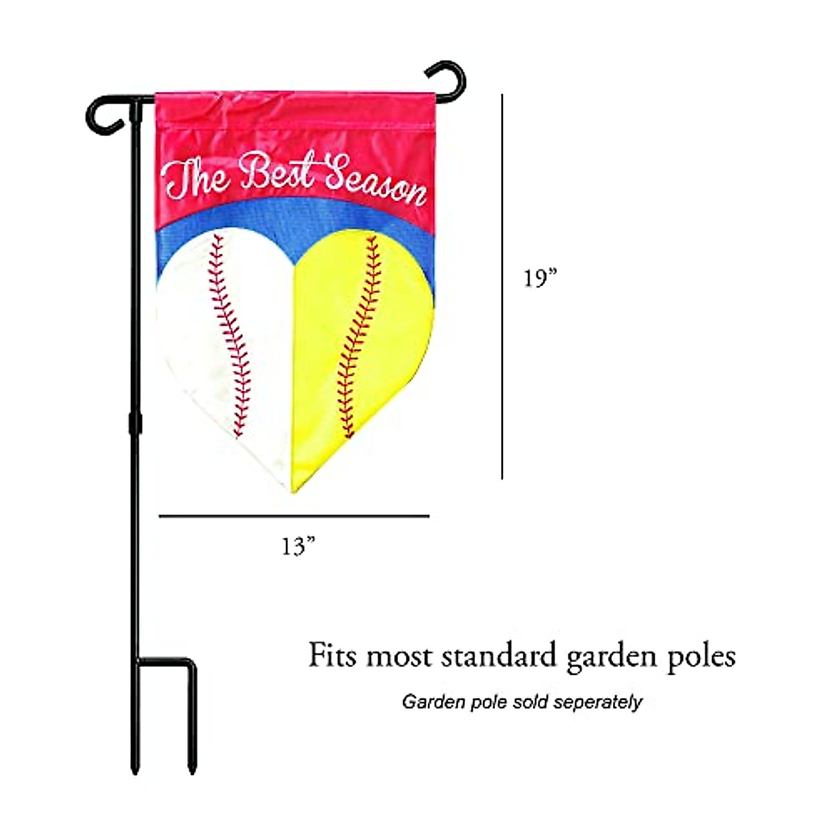 Magnolia Garden Best Season Softball Baseball 13 x 19 Red Poly Burlap Outdoor Hanging Flag