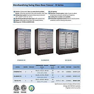 cooler depot Commercial Freezer Glass 2 Double Door Coated Steel Frame&Exterior, Aluminium Interior, Upright Reach in NSF 53" W 8 Shelves, Display Merchandiser 45 cuft -10°F~ 0°F D1.2BM2F