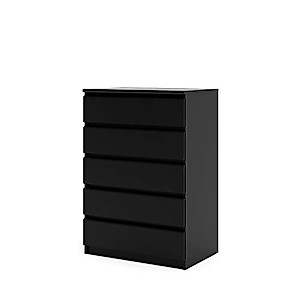 Tvilum, Handle-free, Contemporary, Bedroom Furniture, College Living 5 Drawer Chest, Black