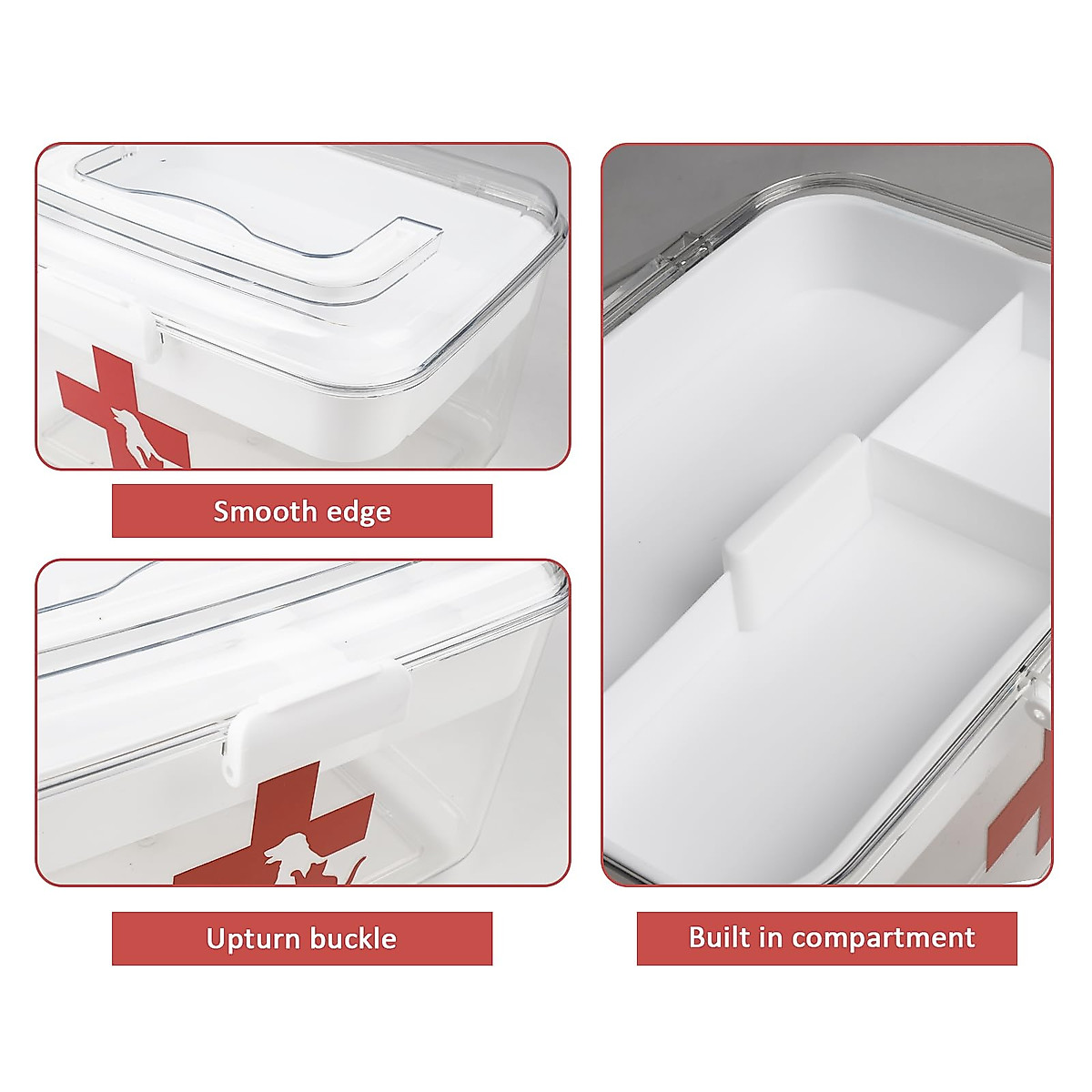 Brabtod 2 Layers Dog First Aid Kit box,Large First Aid Kit Bin,Medic Box for Dog Cat,Empty First Aid Box,Medicine Organizer with Built in Handle,Family or Dog Travel Camping Emergency Tool Set